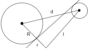 Two circles have a common external tangent of length 15 and a common ...