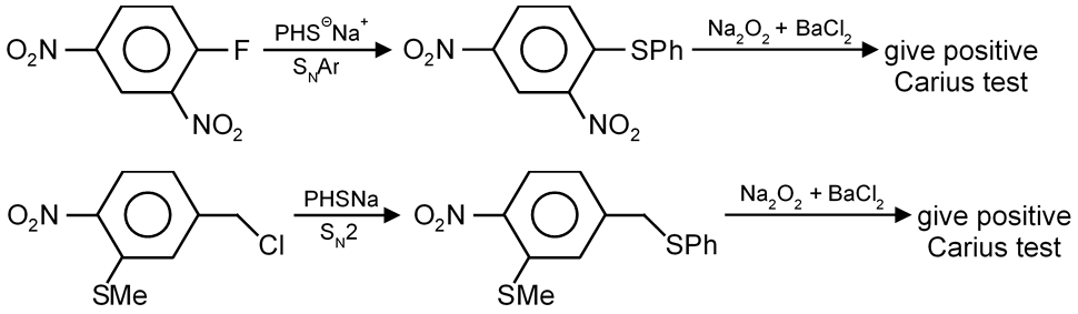 The reaction of Q with PhSNa yields an organic compound (major product ...