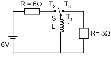 Consider an electrical circuit containing a two way switch 'S'. Initially S is open and then T1 ...