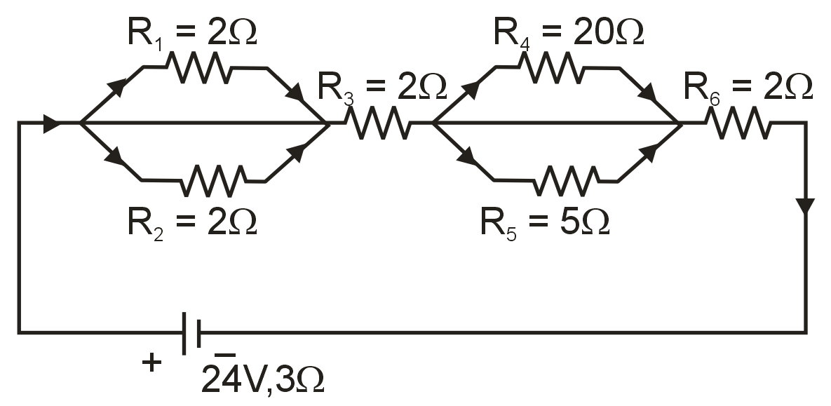 As shown in the figure, a network of resistors is connected to battery ...