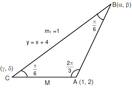 Consider a triangle ABC having the vertices A(1, 2),B(α, β) and C(γ, δ) and angle and If the ...